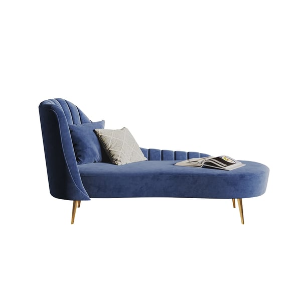 Modern Mid-Century Blue Velvet Upholstered Chaise Lounge with Golden ...