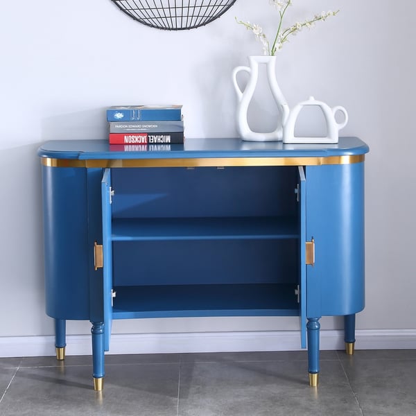 1200mm Contemporary Blue Sideboard Buffet with Doors & Shelves Gold ...