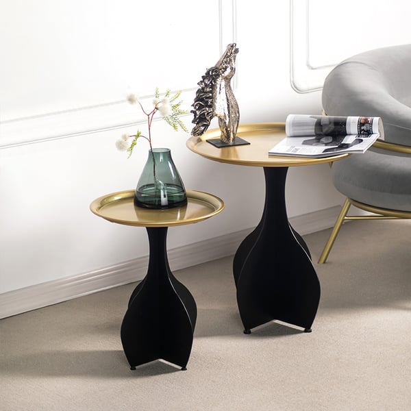 Modern Side Table Round End Table Metal Coffee Table Black with Tray ...
