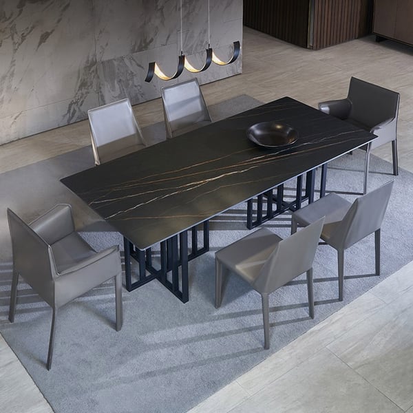 Modern Sintered Stone Top 63" Dining Table with Black Base | Homary