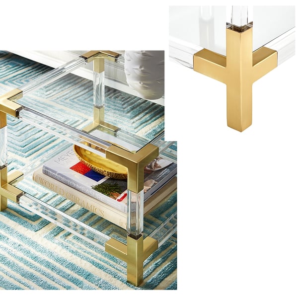 Clarian Gold and Clear Acrylic Storage End Table Square with Shelf | Homary