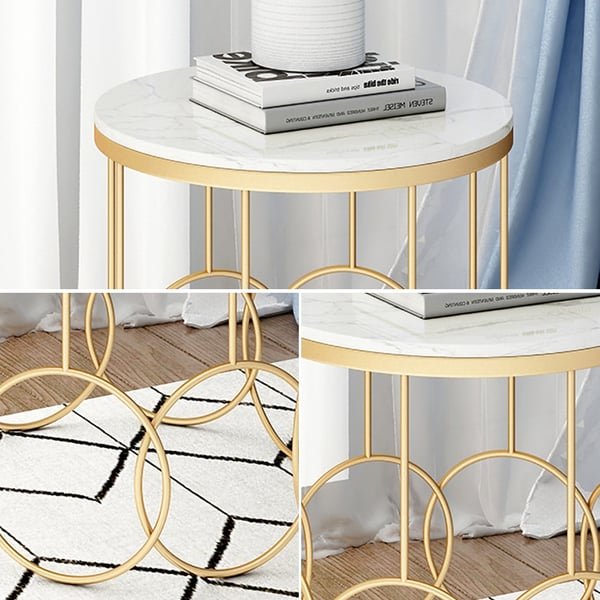 Gold Round Side Table Modern Marble Top End Table Metal | Homary