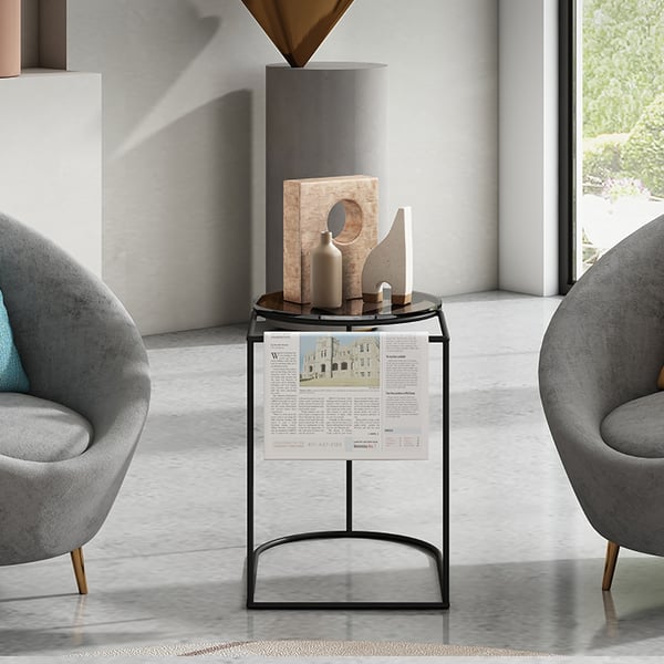 Modern Metal Side Table Black Side Table with Newspaper Rack | Homary
