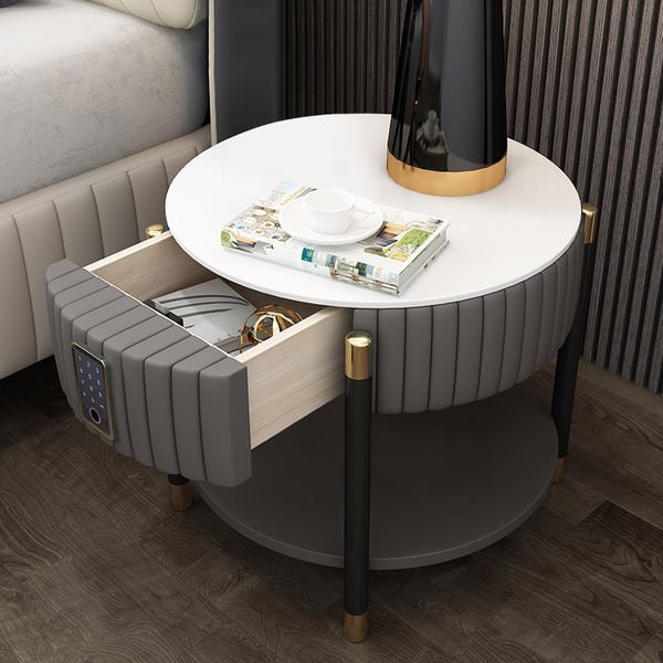 Gray Upholstered Bedside Table 1-Drawer Nightstands with Electronic ...