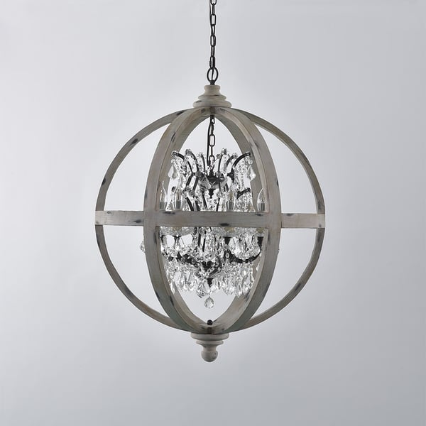 French Country Globe Chandelier 6-Light Wood Orb Crystal Chandelier ...