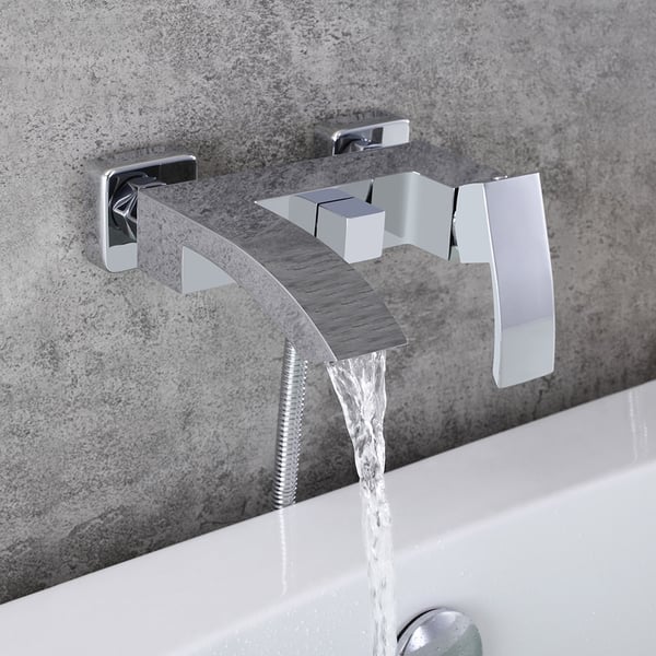 Ridge Wall-Mount Angled Waterfall Spout Single Handle Tub Filler Faucet ...