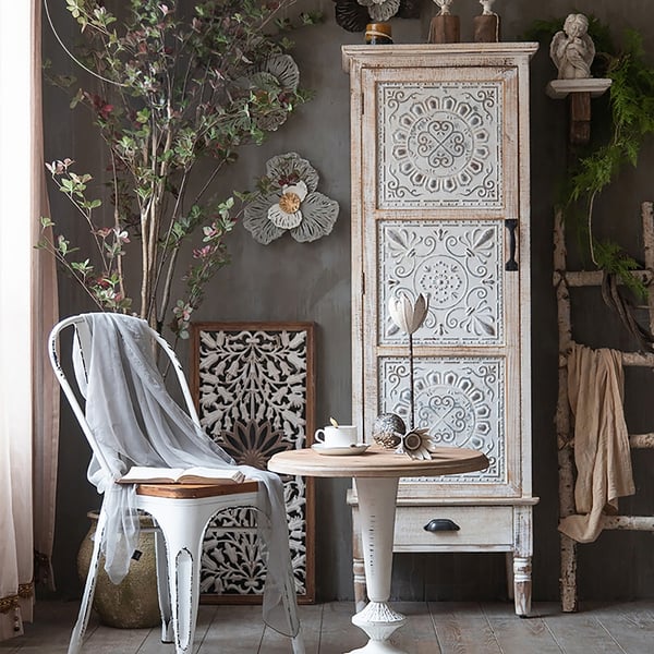 Distressed White Wood Display Cabinet with Storage Curio Accent Door ...