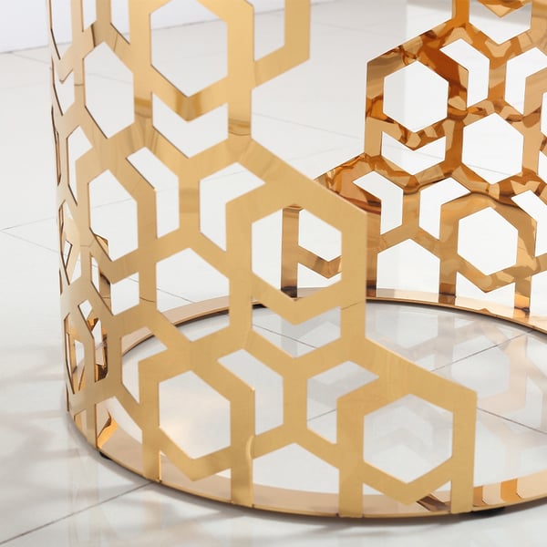 Currs Gold Glam Round End Table with Marble Top Side Table | Homary UK