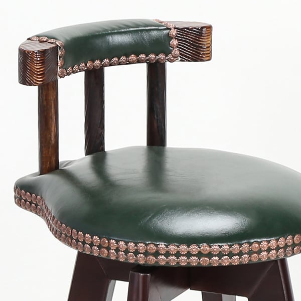 Retro Rustic Swivel Bar Stool Leather Wood Bar Stool with Back Round ...
