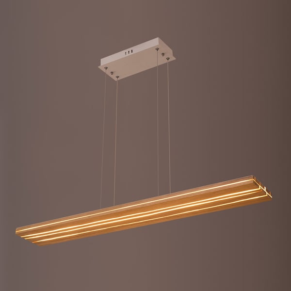 Modern LED Rectangular Pendant Light 39" Wide Wood and Resin Kitchen ...