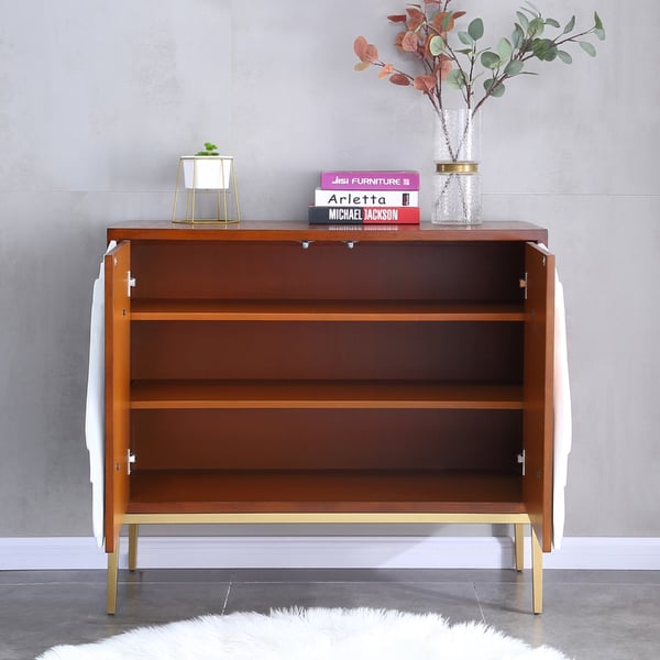 Modern Walnut&White Cabinet Feathered Rectangular Kitchen Cabinet with ...