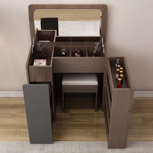 Modern Expandable Vanity Table Multifunctional Vanity Set with Stool ...