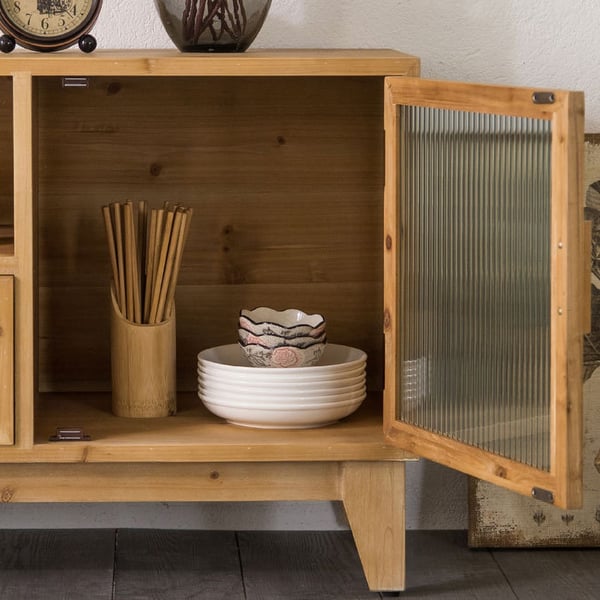 55" Minimalist Natural Sideboard Buffet with Glass Doors and Drawer ...