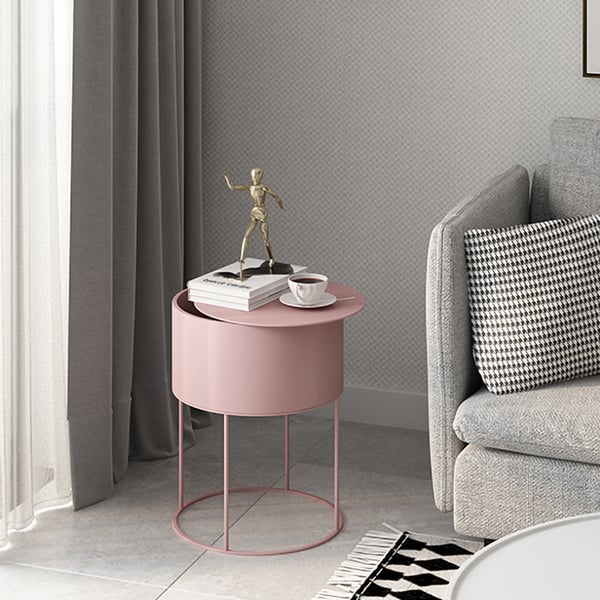 Pink Modern Round Side Table Metal End Table Plant Pot | Homary UK