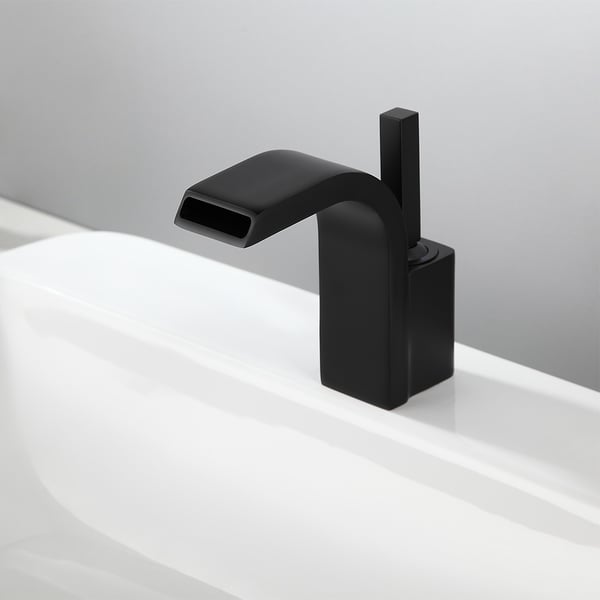 Waterfall Spout Single Joystick Handle Bathroom Sink Faucet in Matte ...