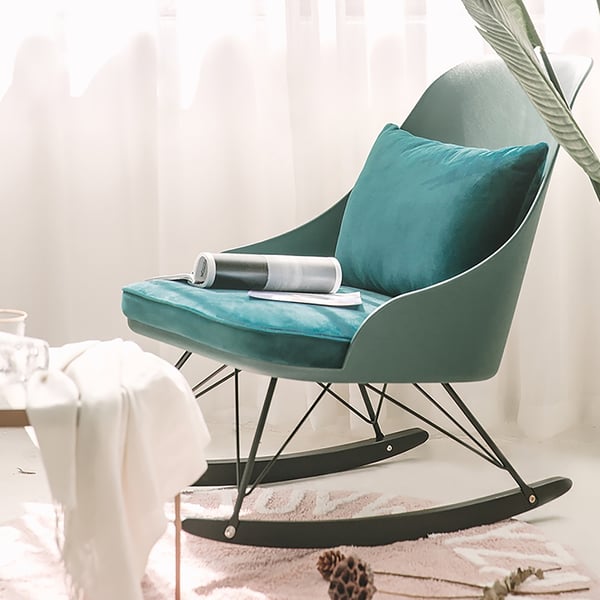Modern Rocking Chair with Cushion Velvet Upholstered Rocking Chair Blue ...