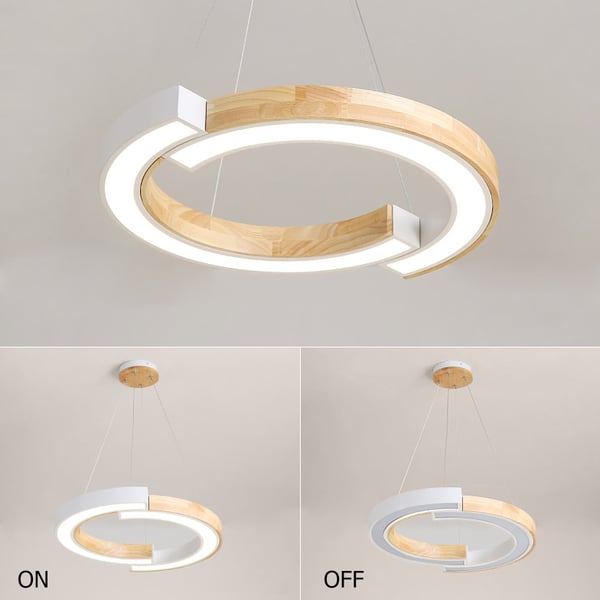 Modern LED Wood & Metal & Acrylic Large Pendant Light in White | Homary