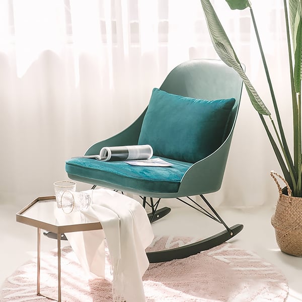 Modern Rocking Chair with Cushion Velvet Upholstered Rocking Chair Blue ...