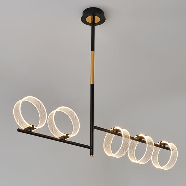 Linear LED Acrylic Island Pedant Light Black and Gold 5 Light Modern-Homary