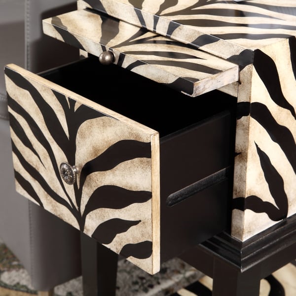 Rustic Zebra White&Black Side Table with Storage & Shelf & Pull-Out ...