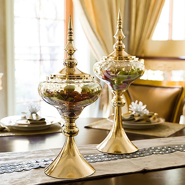 Luxury Golden Metal Storage Candy Jar Set with Lid | Homary