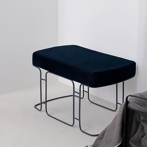 Retro Blue Ottoman Velvet Upholstered Ottoman Stool in Black Base-Homary