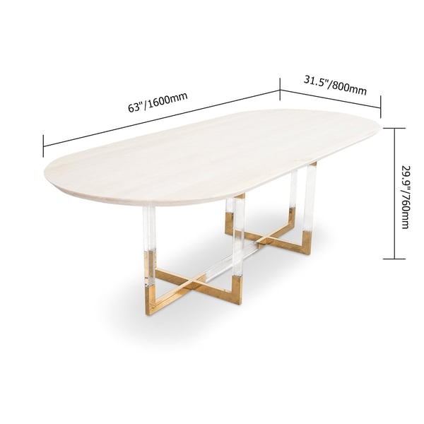 1600mm White Modern Oval Dining Table with Marble Tabletop & Acrylic ...