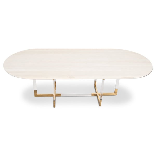 1600mm White Modern Oval Dining Table with Marble Tabletop & Acrylic ...