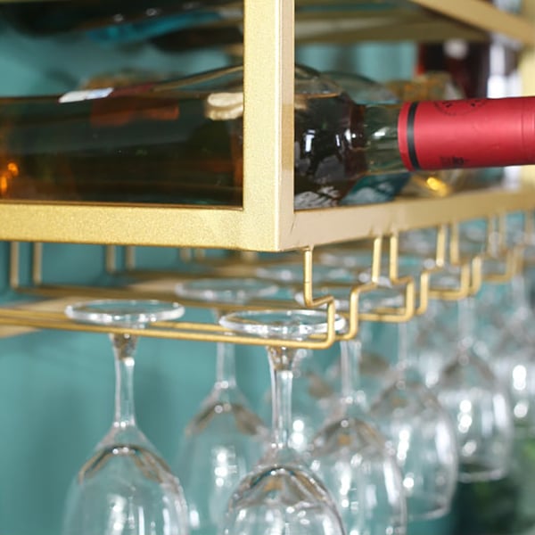 Nordic Metal Wall Mounted Wine Rack Glass Rack in Gold | Homary