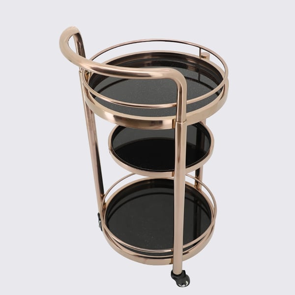 Modern Round Bar Cart with A Small shelf on Wheels 3 Tiers | Homary