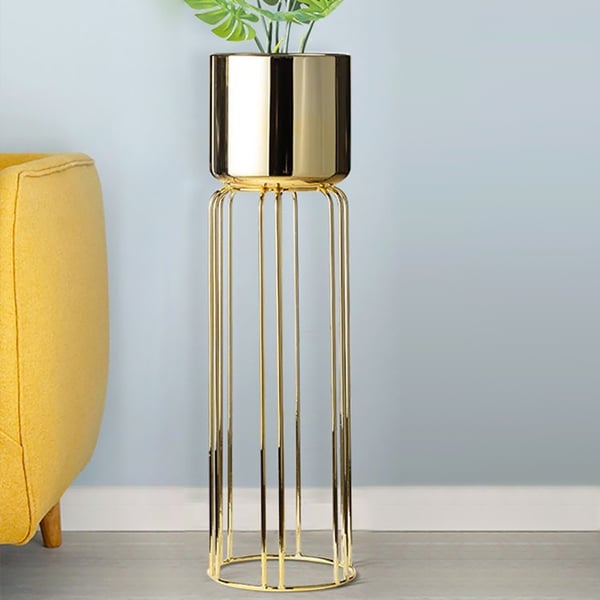 Nordic Standing Round Metal Plant Stand in Gold 31.9"H | Homary