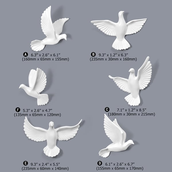 6 Pieces Set White Flocking Birds Modern Wall Decor | Homary