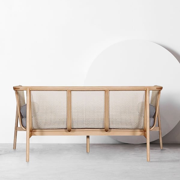 1640mm Natural Sofa Cotton& Linen Upholstered Sofa Rattan Frame with ...