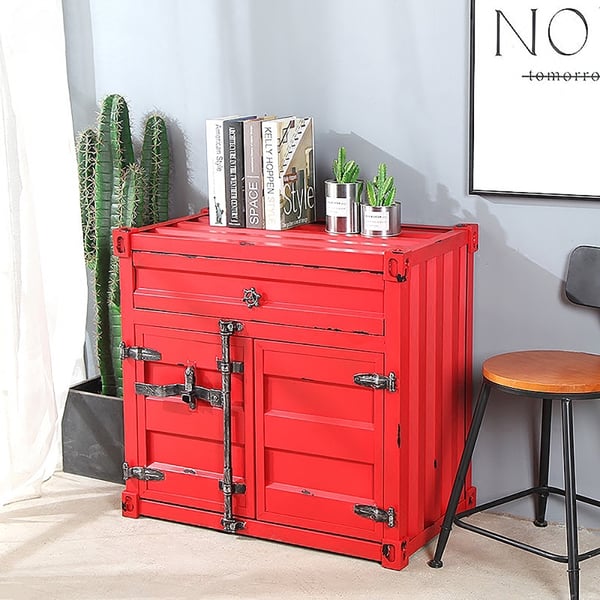 Industrial Red Cabinet Distressed 2-Door & 1-Drawer Container Storage ...