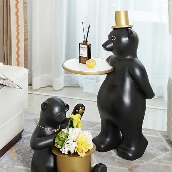 Modern Black End Table Decor Bear Side Table with Tray Top | Homary UK