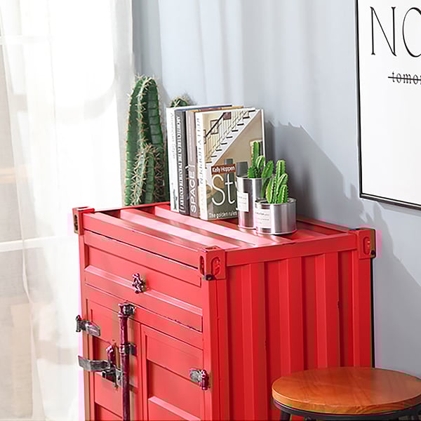 Industrial Red Cabinet Distressed 2-Door & 1-Drawer Container Storage ...