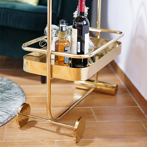 Modern Gold Bar Cart Stainless Steel Trolley 2-Tier 28"H | Homary