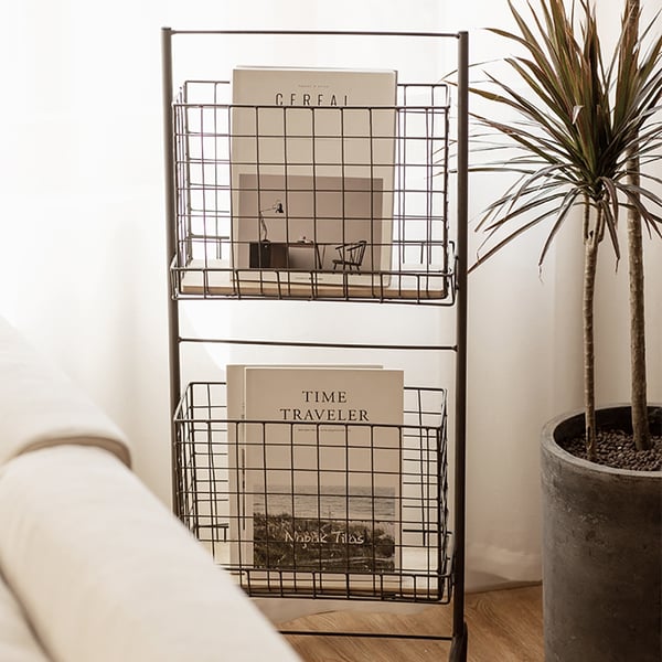 Rustic Standing Magazine Rack in Black | Homary