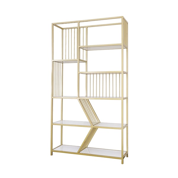 1800mm Luxury Gold & White Etagere Bookshelf 9-Tiered | Homary UK
