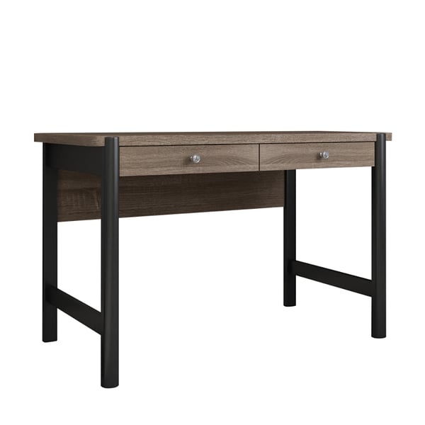Gray & Black Desk with Drawers Metal Frame Wooden Writing Desk-Homary