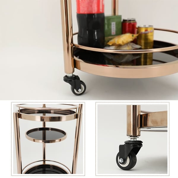 Modern Round Bar Cart with A Small shelf on Wheels 3 Tiers | Homary UK