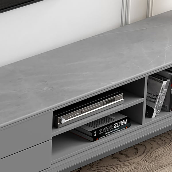 Minimalist Gray TV Stand Sintered Stone Extendable Media Console with ...