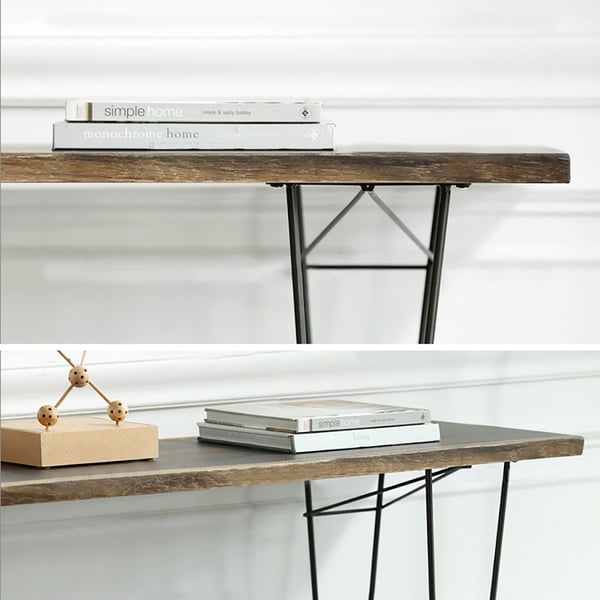 Retro Rectangular Bar Table Solid Wood Top & Metal in Black | Homary
