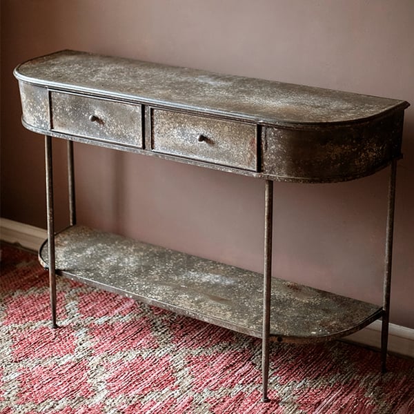 Retro Console Table with Shelf & Drawer Metal Entryway Table | Homary