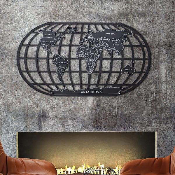 Metal World Map Wall Decor Art Black Artwork | Homary