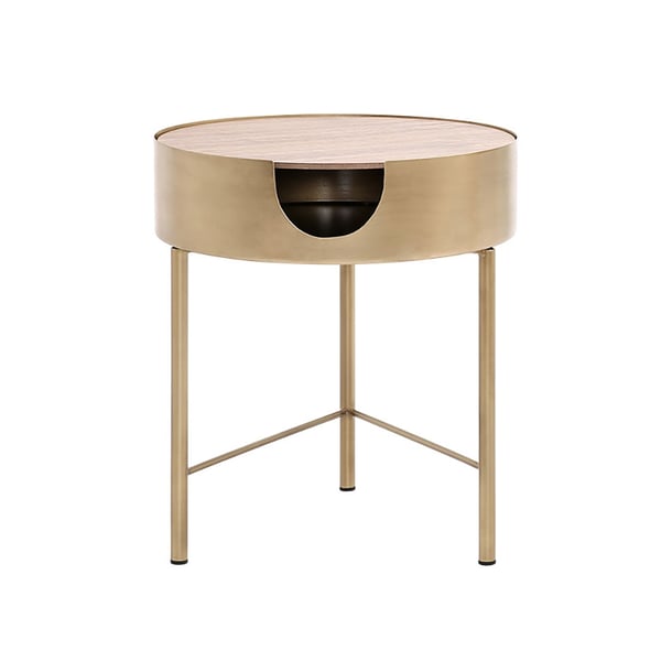 Modern Gold Round End Table with Storage Metal Side Table | Homary
