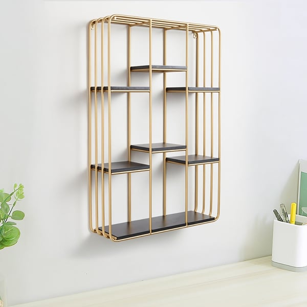 Contemporary 7-Tiered Metal Floating Shleving in Gold & Black | Homary