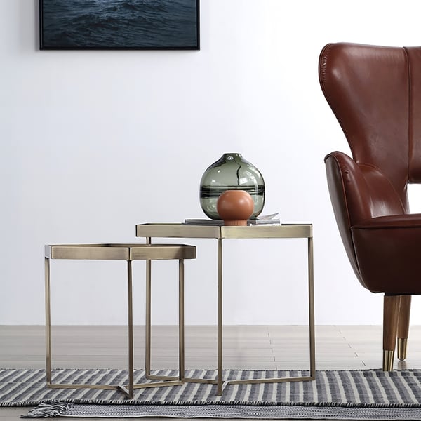 2-Piece Metal Nesting Coffee Table Set with Hexagon Tray Top | Homary UK