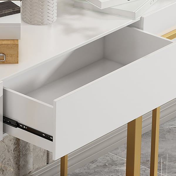 1000mm Modern White Console Table with Drawer Gold Metal Frame | Homary UK