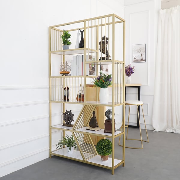 1800mm Luxury Gold & White Etagere Bookshelf 9-Tiered | Homary UK
